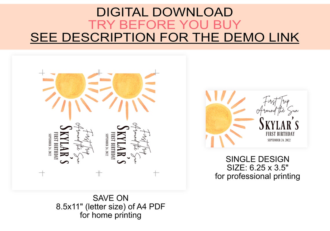 Editable Sun Gable Box Favor Label Birthday Party Treat Box - Etsy