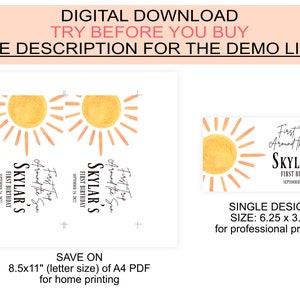 Editable Sun Gable Box Favor Label Birthday Party Treat Box - Etsy