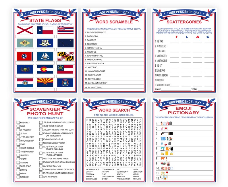 Independence Day Games Bundle Fourth of July Fun 4th of July - Etsy