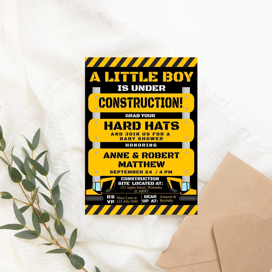 Editable Construction Baby Shower Invitation PRINTABLE Construction ...
