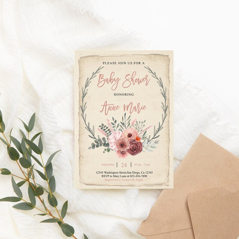 Editable Rustic Baby Shower Invitation Rustic Rose Baby Shower - Etsy