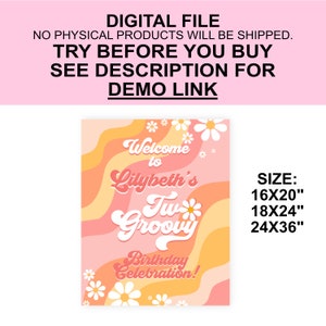 Editable Groovy Birthday Welcome Sign 2nd Birthday Girl Two Groovy ...