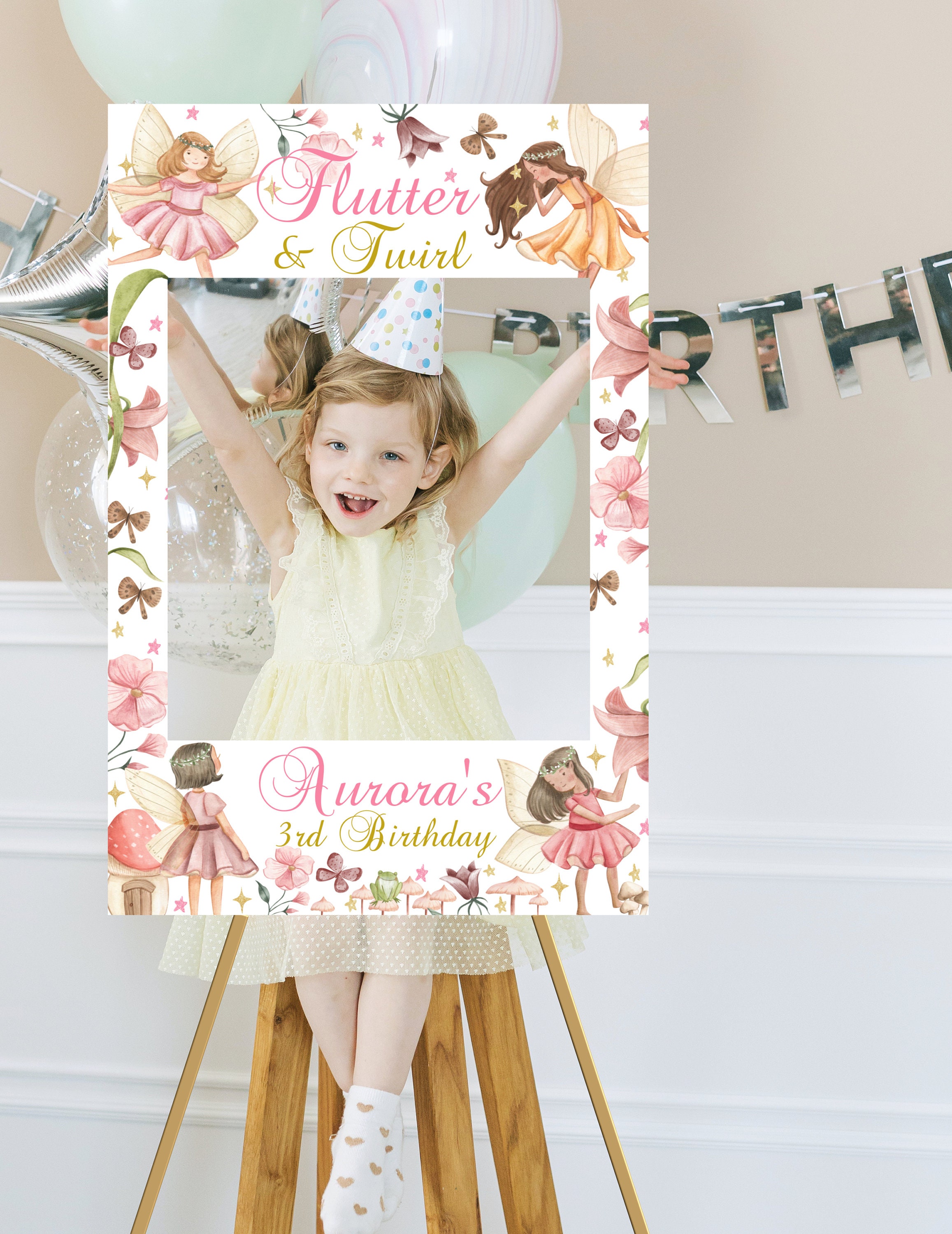 Editable Fairy Photo Booth Frame Birthday Party Girl Photo Prop Pink ...