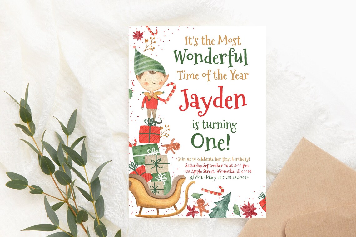 Editable Elf Birthday Party Invitation Elf Christmas Boy - Etsy