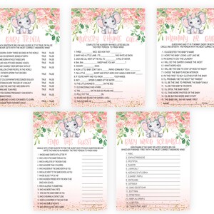 Baby Girl Pink Elephant Baby Shower Game Bundle, Pink Elephant Baby ...