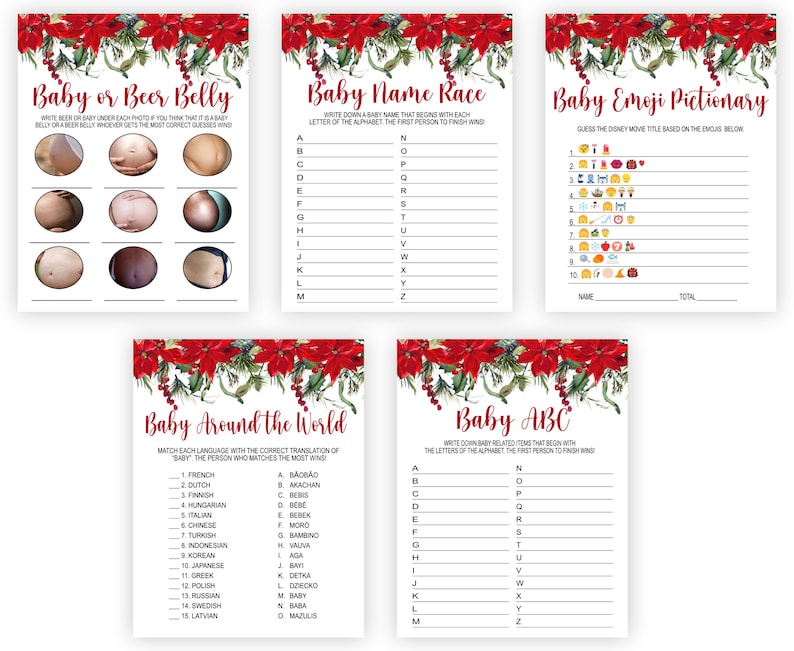 Christmas Baby Shower Games Bundle Package Christmas Theme - Etsy