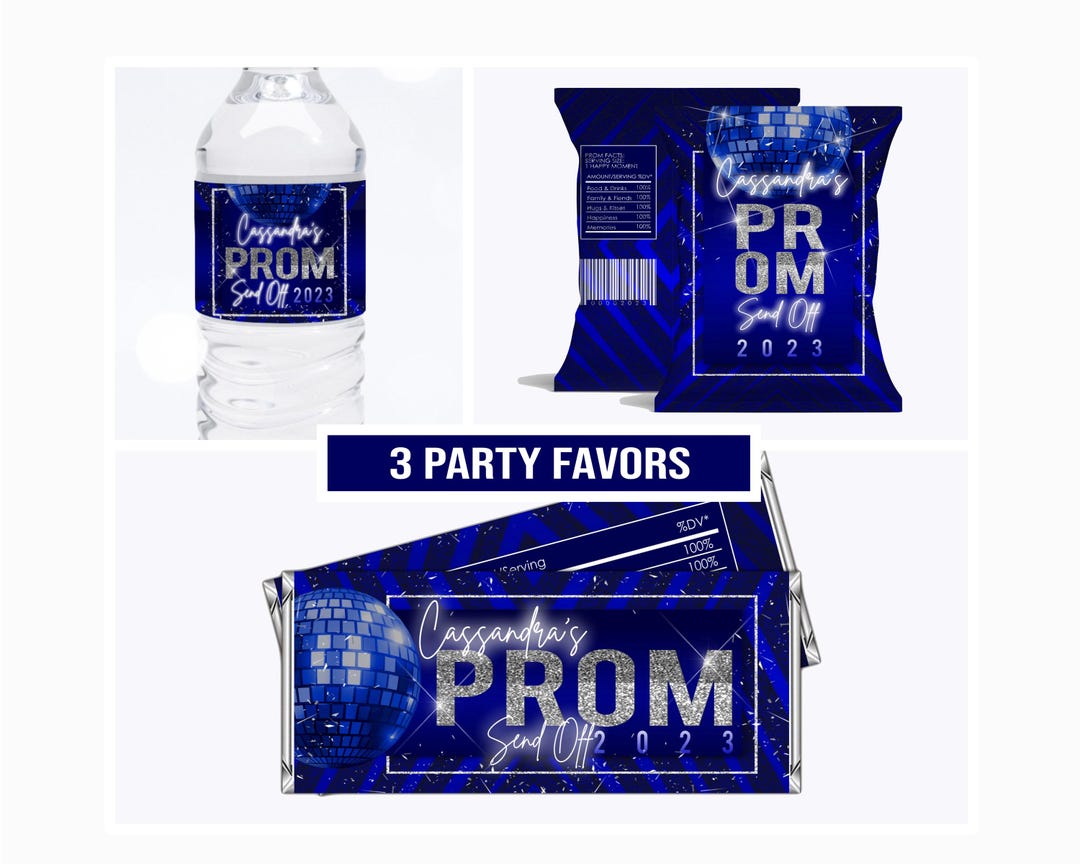 Editable Prom Send off Silver Blue Party Favors Bundle, Prom Silver ...