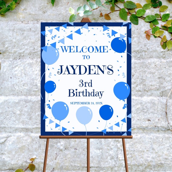 Editable Blue Welcome Sign Birthday Party Blue Balloons - Etsy