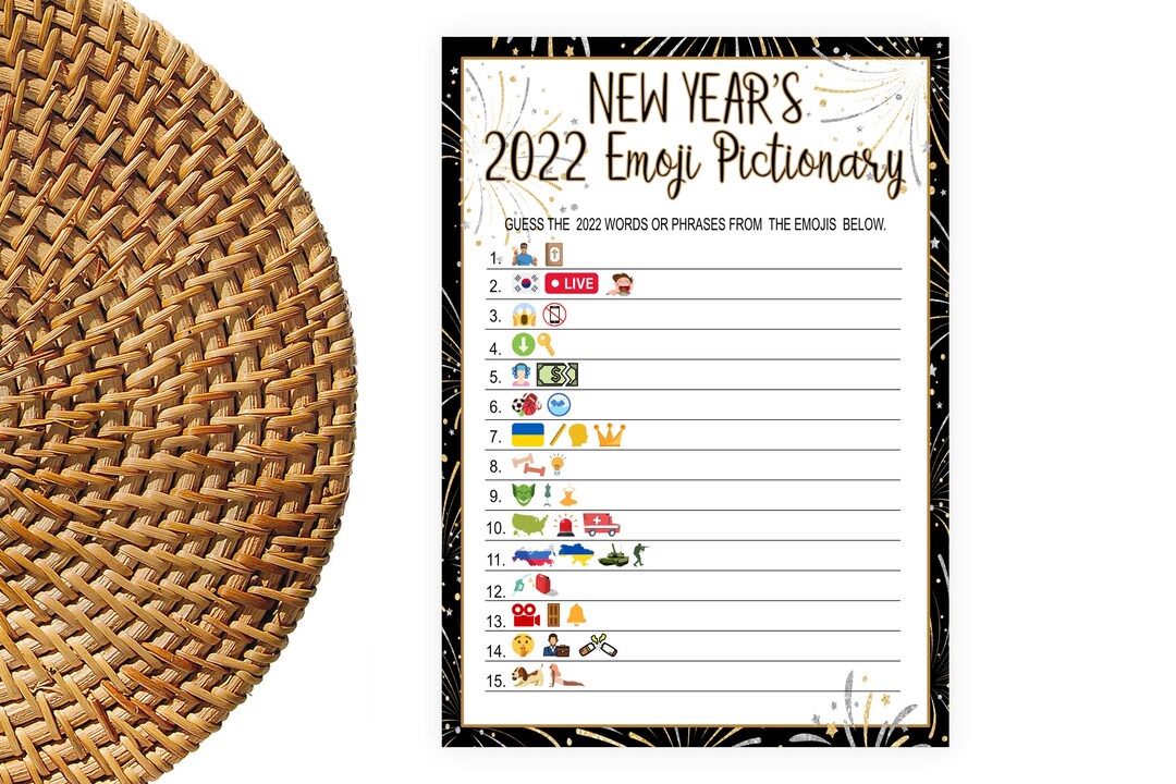 2022 New Year's Emoji Pictionary Game 2022 Words Printable Emoji ...