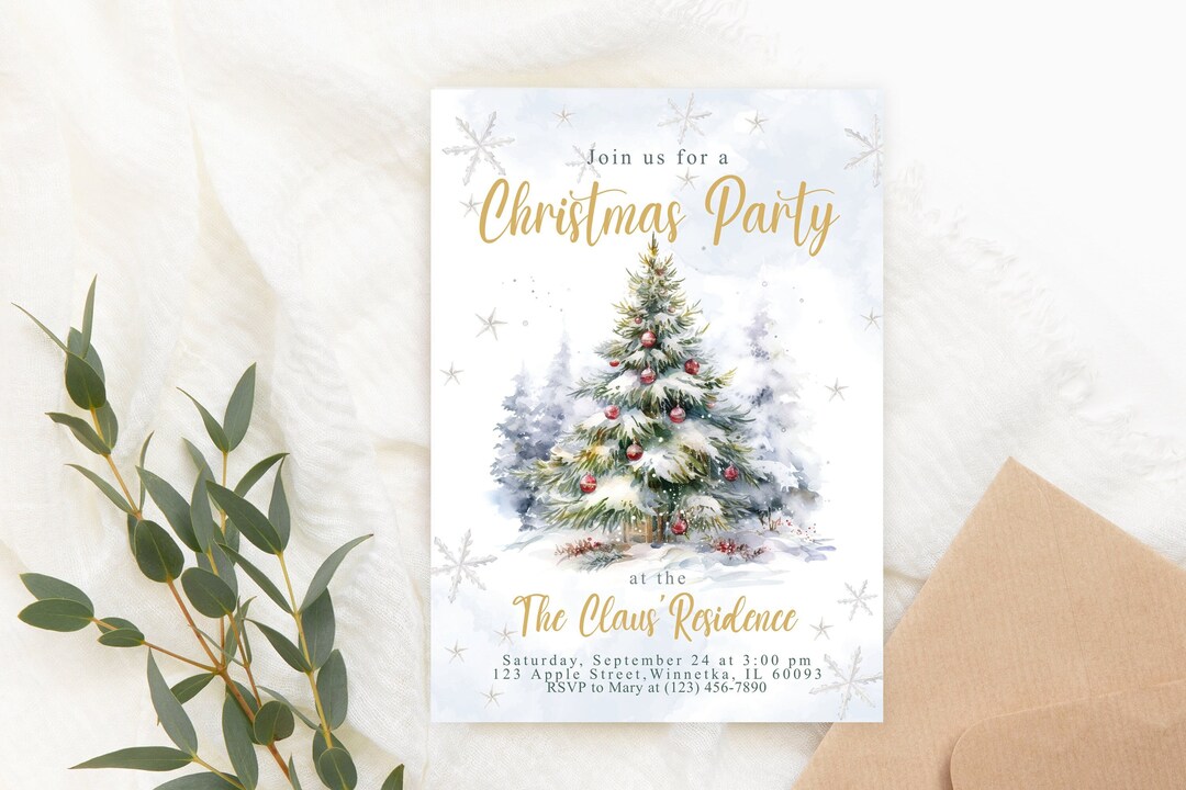 Editable Christmas Party Invitation Winter Christmas Tree Festive Work ...
