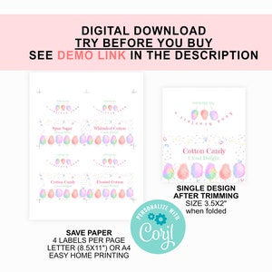 Editable Cotton Candy Food Labels Tent Card Food Card Table Tent Card ...