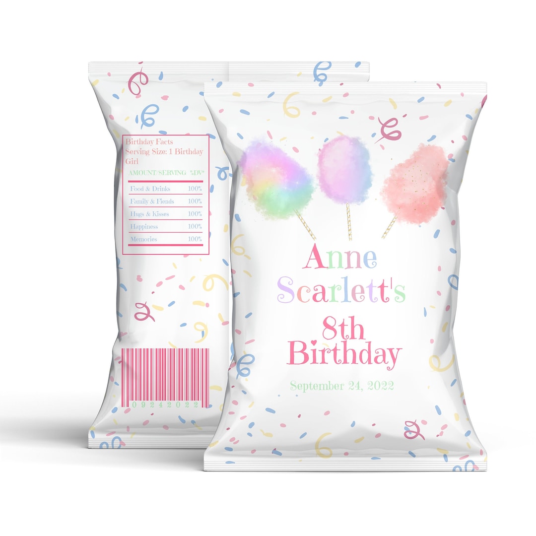 Editable Cotton Candy Chip Bag Label PRINTABLE Cotton Candy Chip Bag ...
