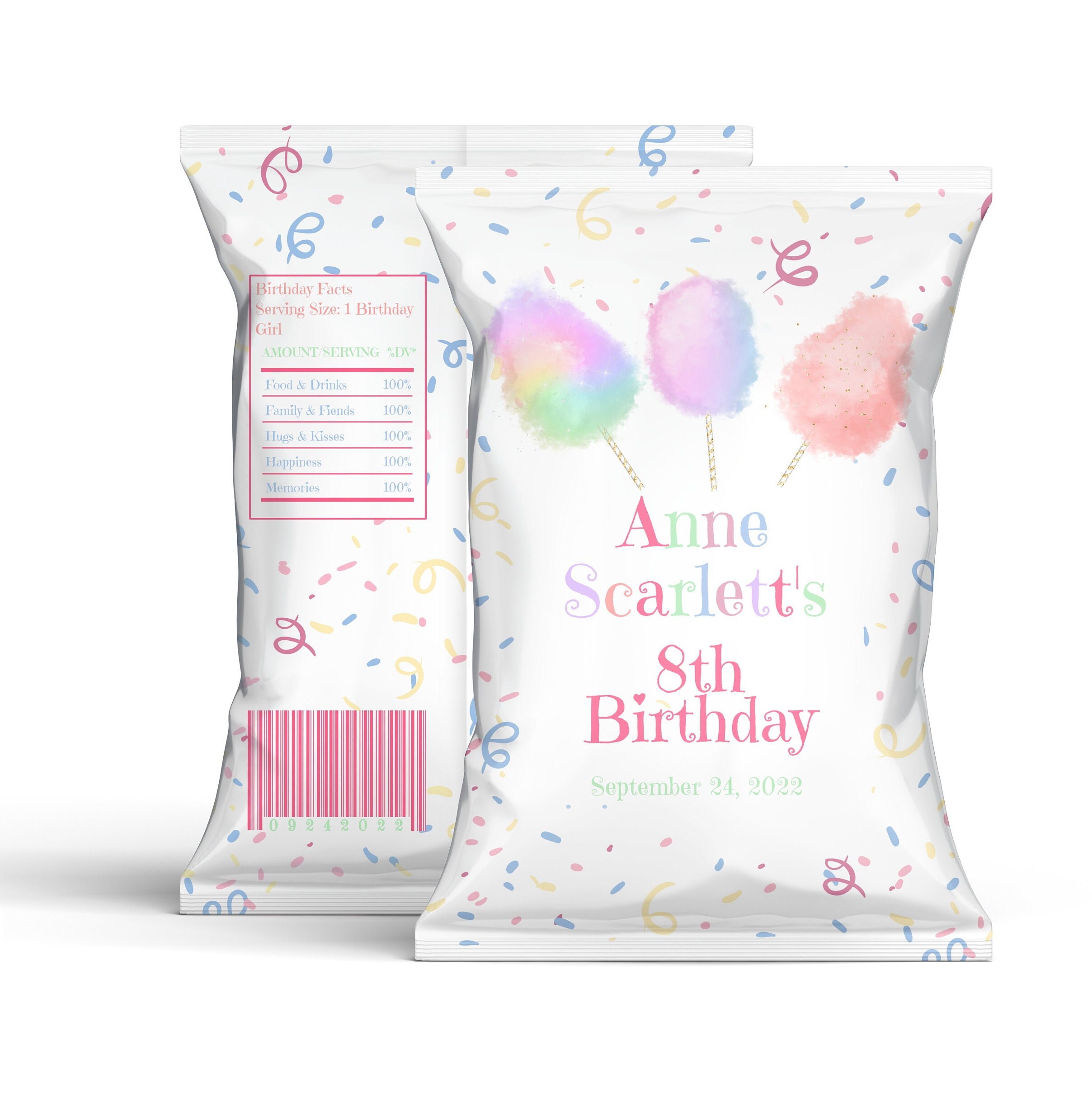 Editable Cotton Candy Chip Bag Label PRINTABLE Cotton Candy Chip Bag ...
