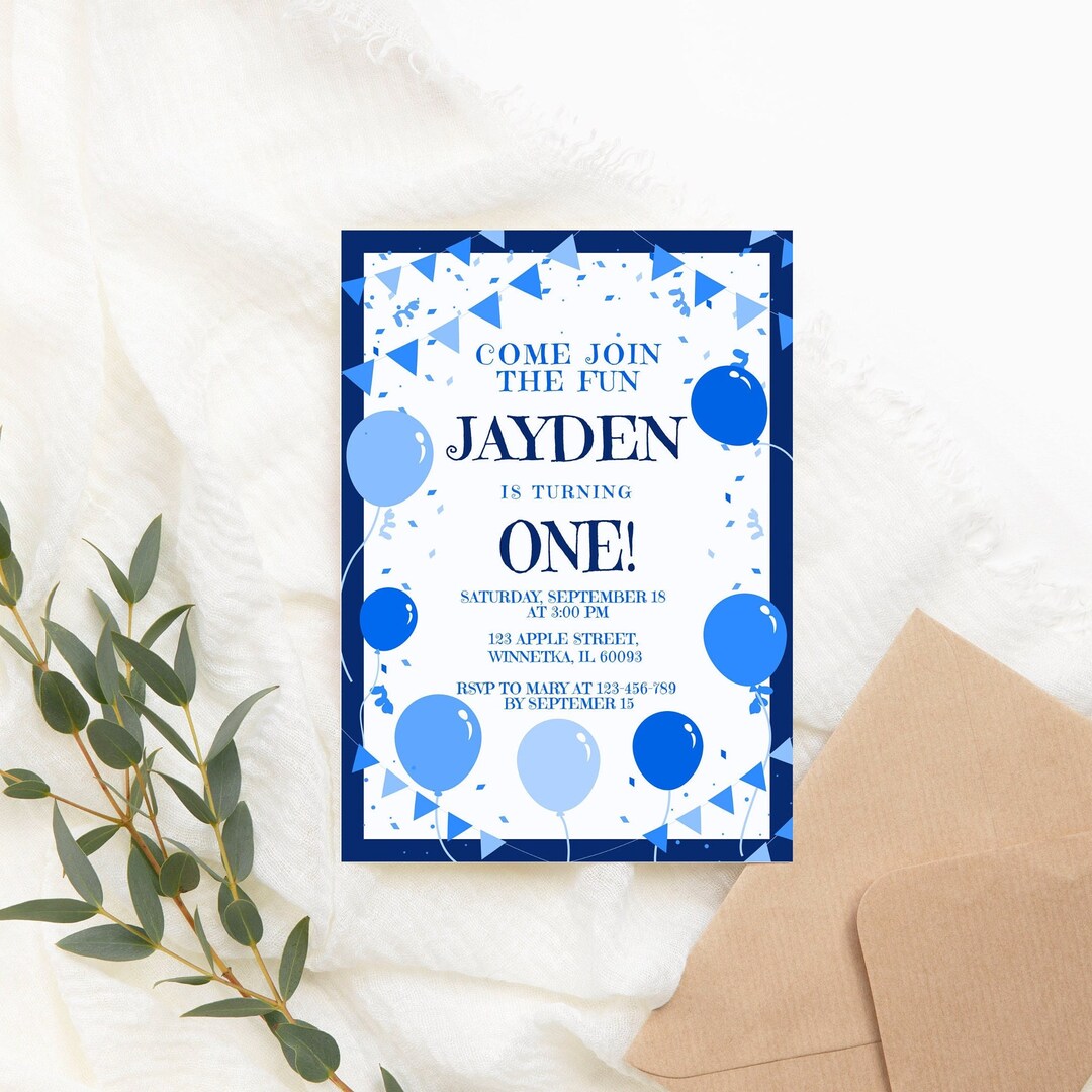 Editable Balloon Birthday Invitation Blue Balloon Birthday Invitation ...