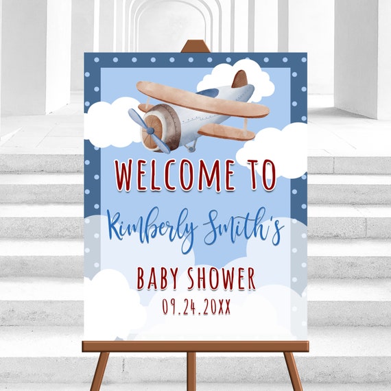 Editable Airplane Welcome Sign Blue Airplane Welcome Sign Baby | Etsy