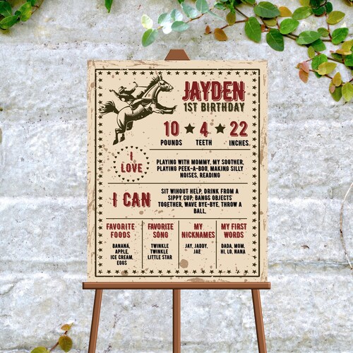 EDITABLE First Rodeo Milestone Sign Cowboy 1st Birthday - Etsy