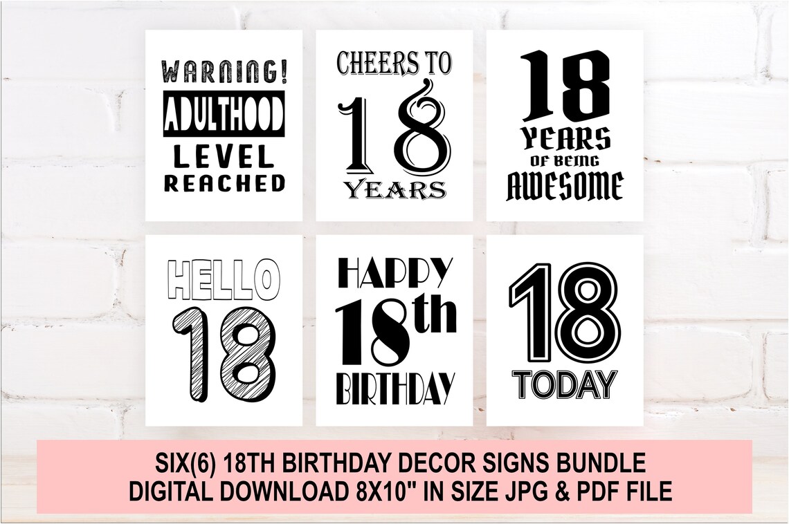 18th Birthday Signs Decor Bundle Birthday Party | Etsy