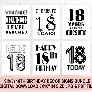 18th Birthday Signs, Decor, Bundle, Birthday Party Decorations, 18th ...