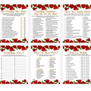 Bridal Shower Games, Bundle Pack, Red Rose Theme, Red Rose Bridal ...