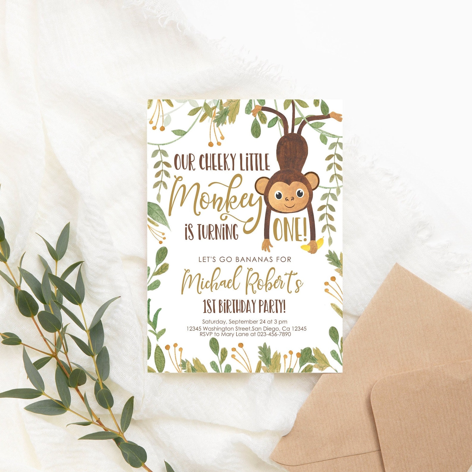 Editable Monkey Birthday Invite Monkey Invitation Birthday Birthday ...