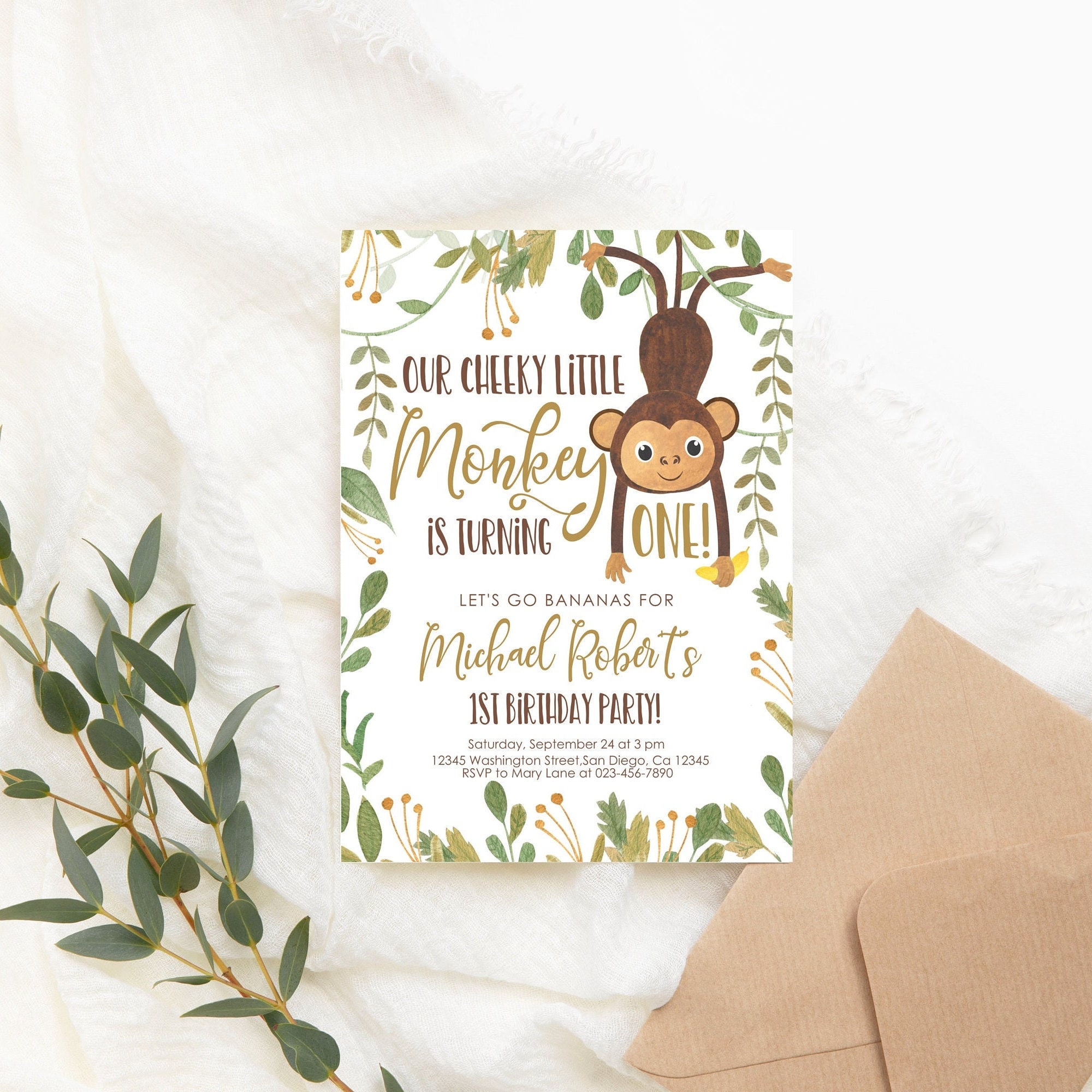 Editable Monkey Birthday Invite Monkey Invitation Birthday Birthday ...