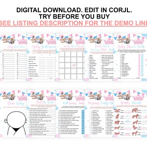 Editable Pilot or Princess Games Bundle Blue Airplane Gender Reveal ...