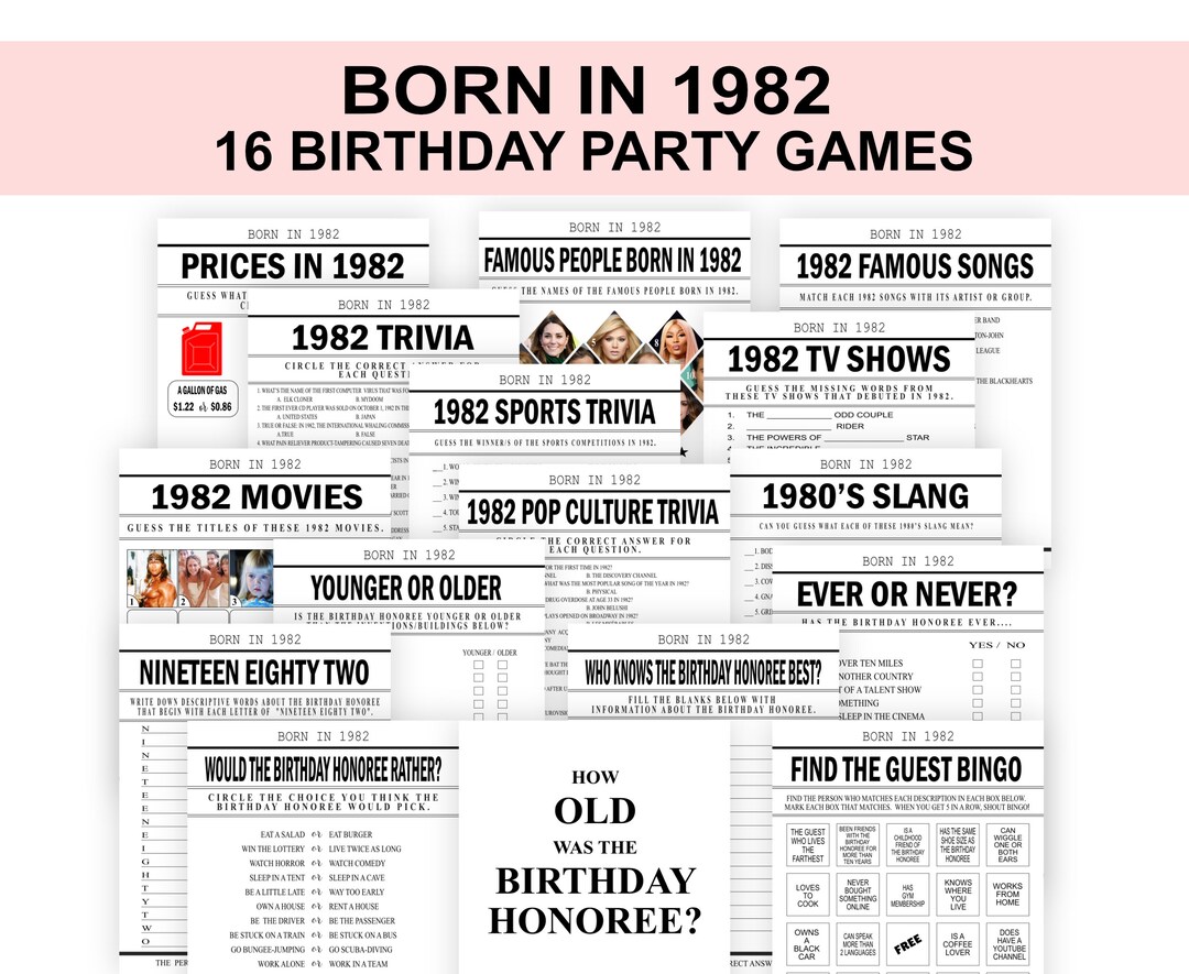 43rd Birthday Games Born in 1982 Games Bundle 1982 Trivia 43rd Birthday ...