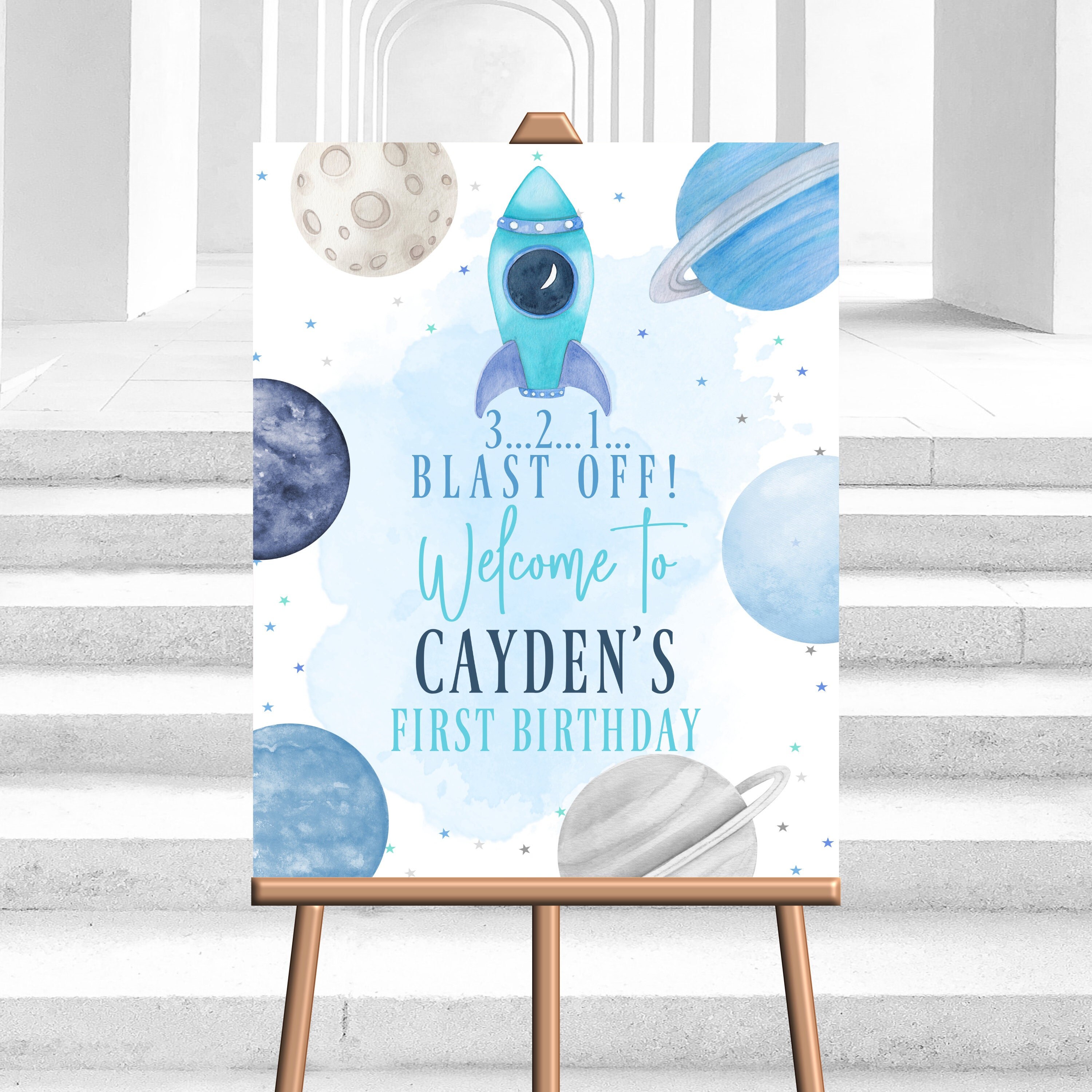 Editable Outer Space Welcome Sign, Galaxy Boy Birthday Party Decor ...