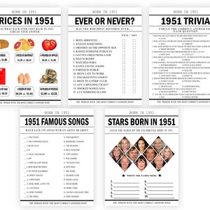 73rd Birthday Party Games Born in 1951 Birthday Games Bundle 1951 ...