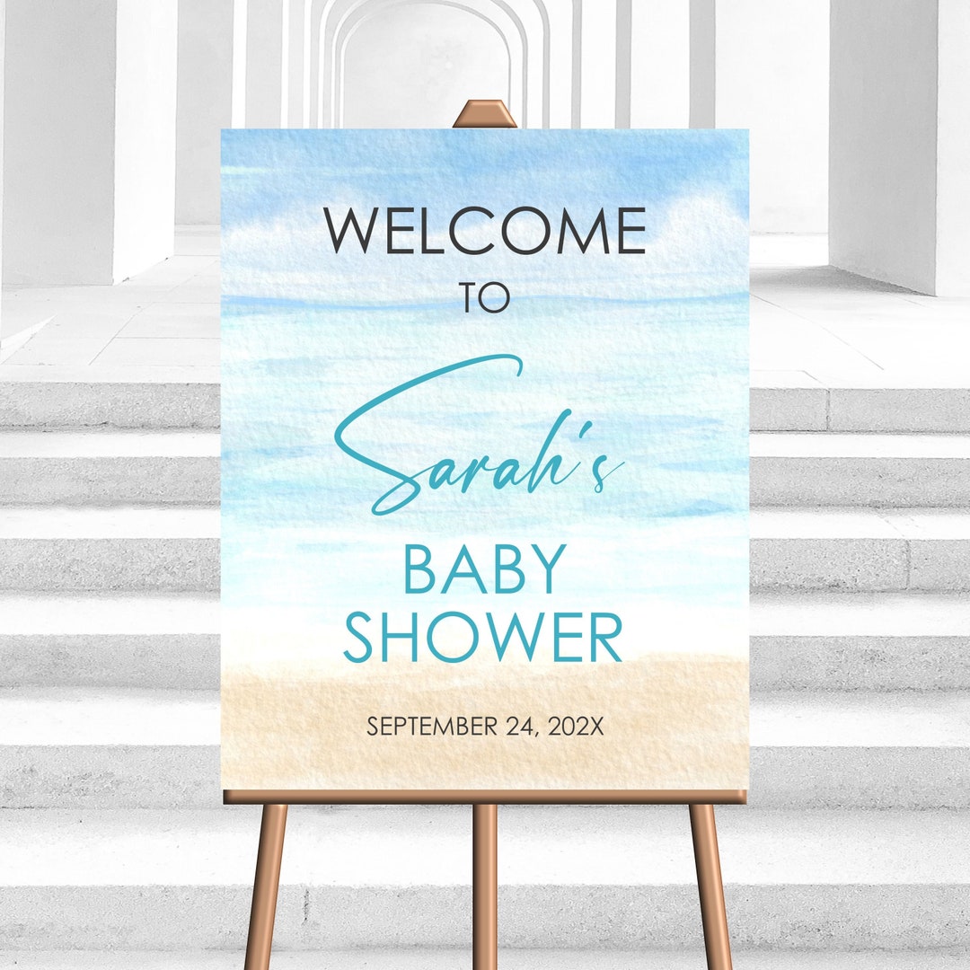 Editable Beach Baby Shower Welcome Sign Ocean Sea Baby Shower Welcome ...