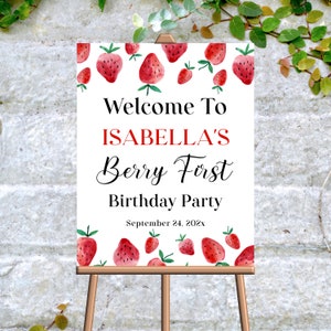 Editable Strawberry Welcome Sign Berry First Birthday Party Sign Decor ...