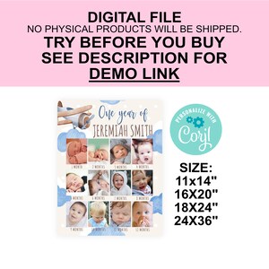 Editable Airplane Blue Baby First Year Photo Poster Milestone Time ...