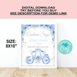 Editable Custom Sign Princess Sign Blue PRINTABLE 8x10 Silver Magical ...