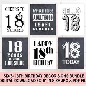 18th Birthday Signs, Decor, Bundle, Birthday Party Decorations, 18th ...
