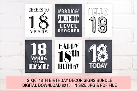 18th Birthday Signs Decor Bundle Birthday Party | Etsy