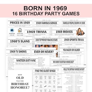 55th Birthday Game Printable Born in 1969 Fun Activities 1969 Trivia ...