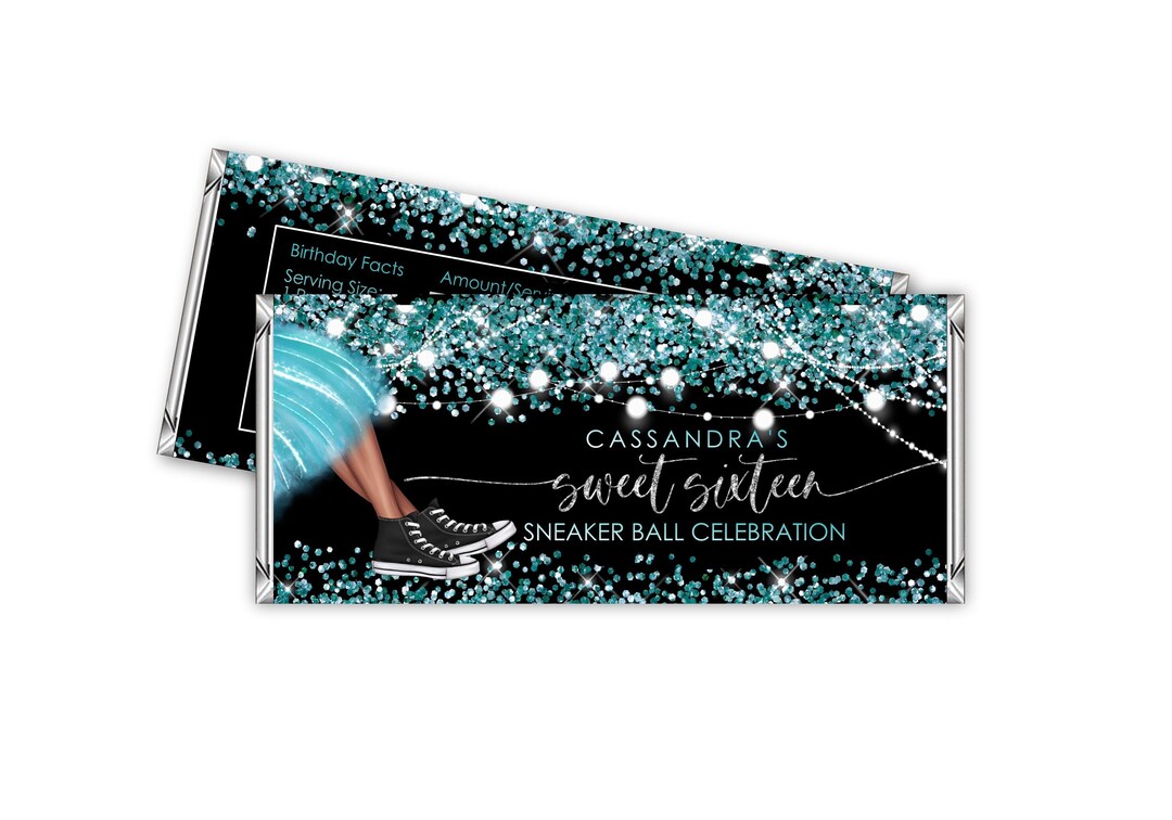 Sneaker Ball Sweet Sixteen Chocolate Bar Wrapper: Teal Glitter ...
