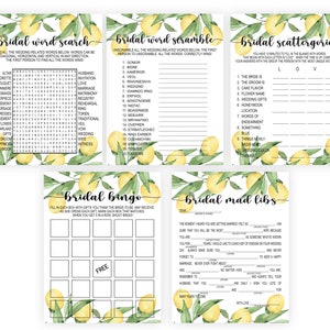 Lemon Bridal Shower Game, Lemon Theme Bridal Shower Game Set, Lemon ...
