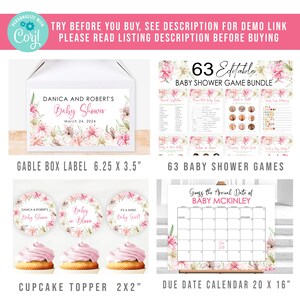 Editable Lily Baby Shower Invitation Bundle Template Girl Pink White ...