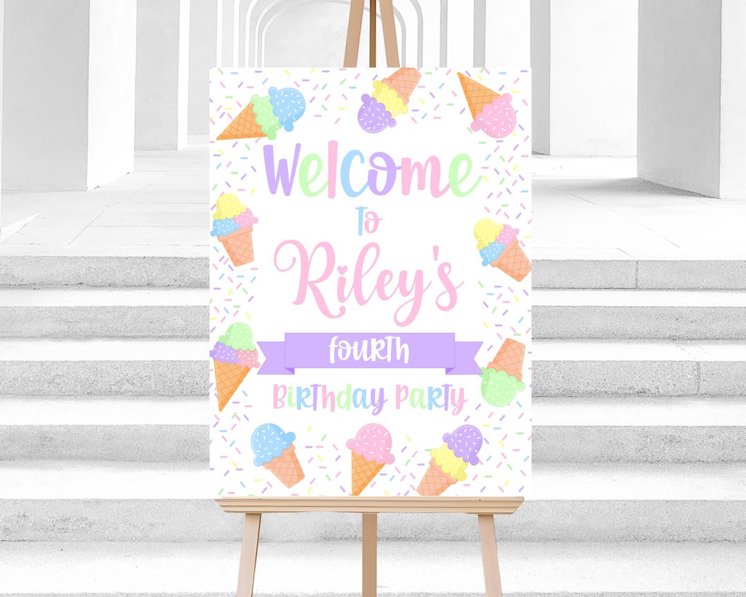 Editable Ice Cream Welcome Sign Birthday Party, Ice Cream Sundae Party ...