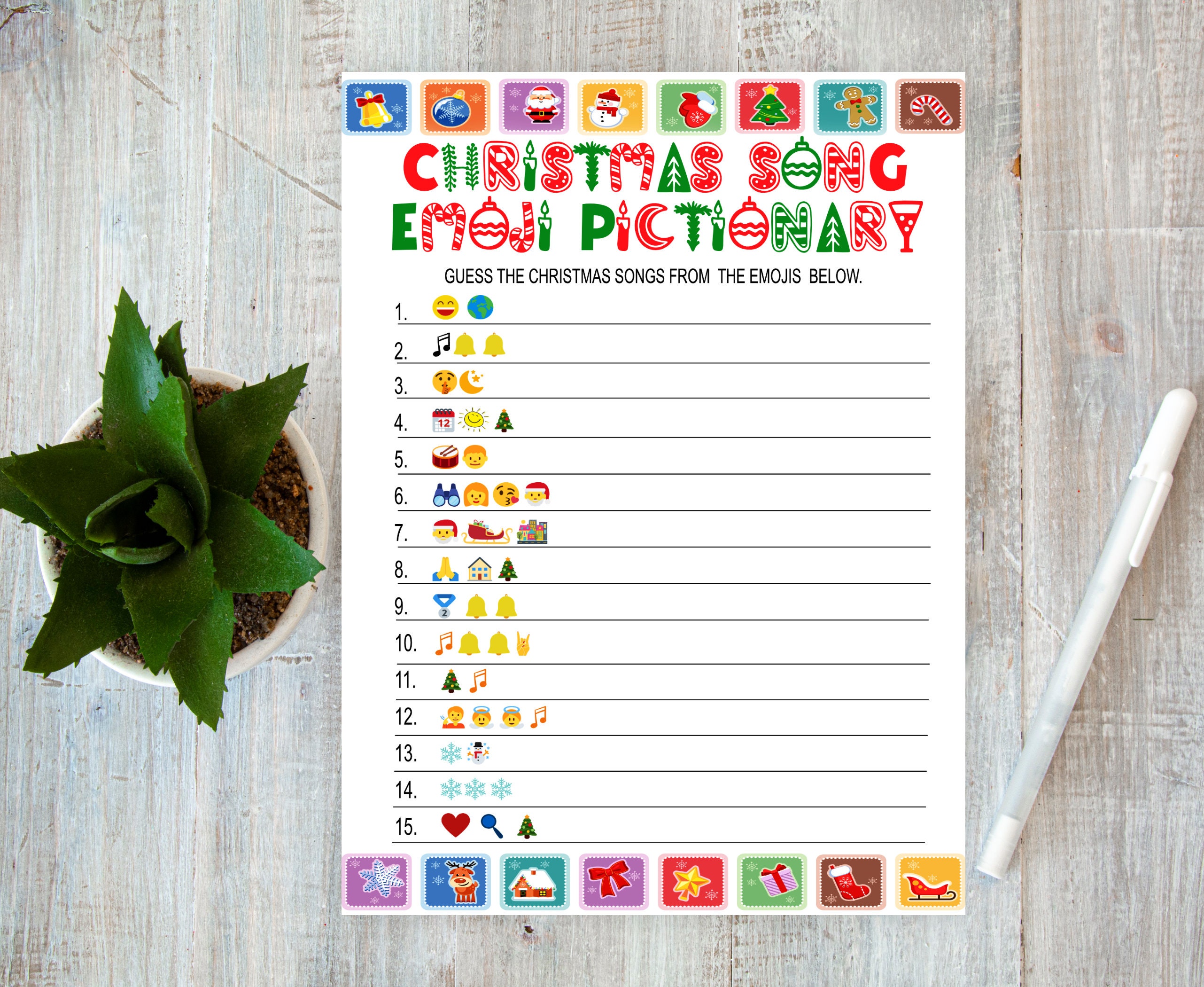 Christmas Game Printable Christmas Song Emoji Pictionary | Etsy