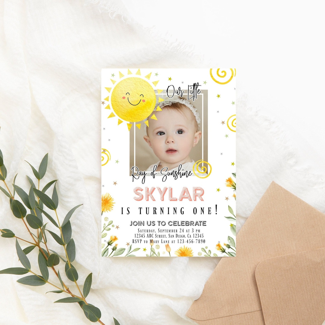 Editable Sun Birthday Invitation Sunshine Birthday Invitation With ...