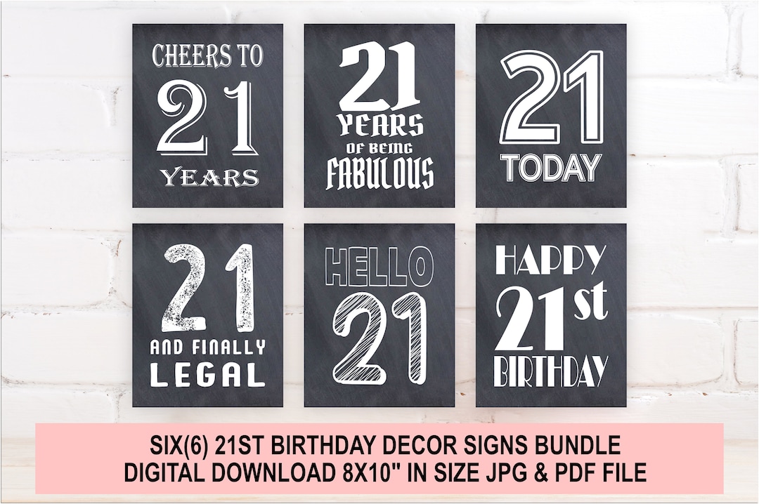 21st Birthday Signs, Decor, Bundle, Birthday Party Decorations, 21st ...