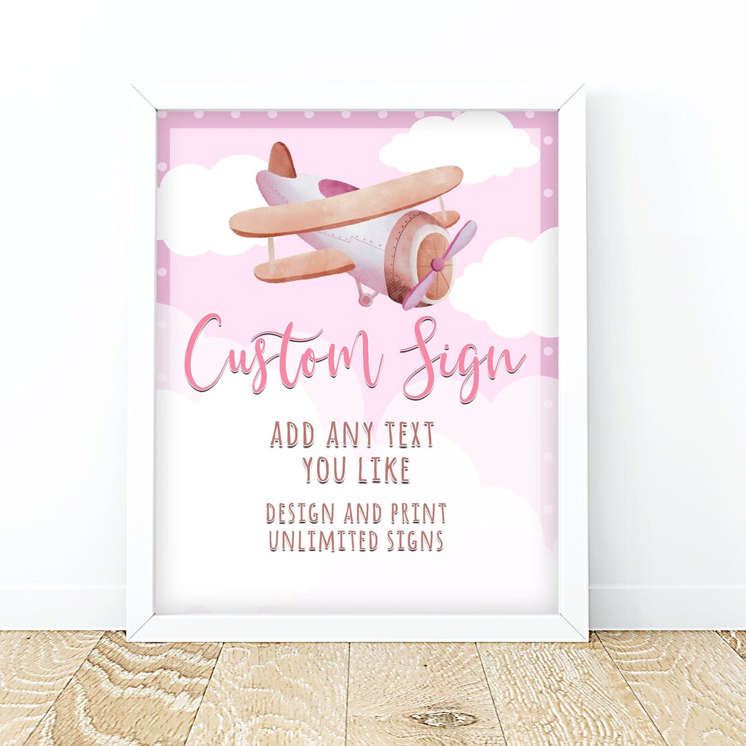 Editable Custom Pink Airplane Birthday Party Sign Decor Digital File ...