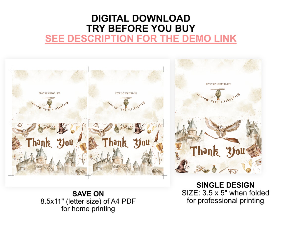 Editable Wizard Thank You Card Printable Wizard Theme Magic - Etsy