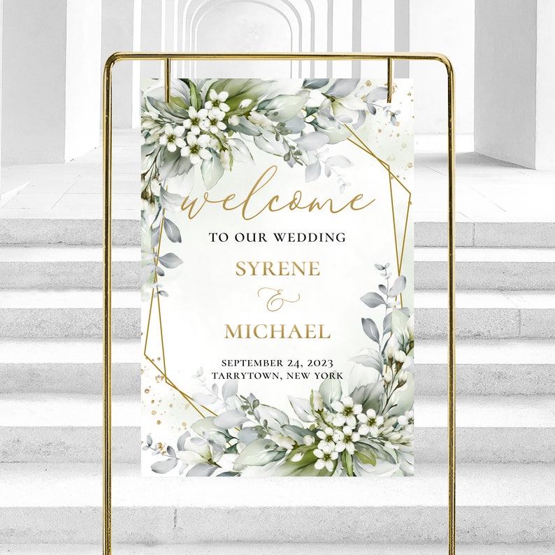 Editable Sage Welcome Sign Greenery Sage Green Wedding Welcome - Etsy
