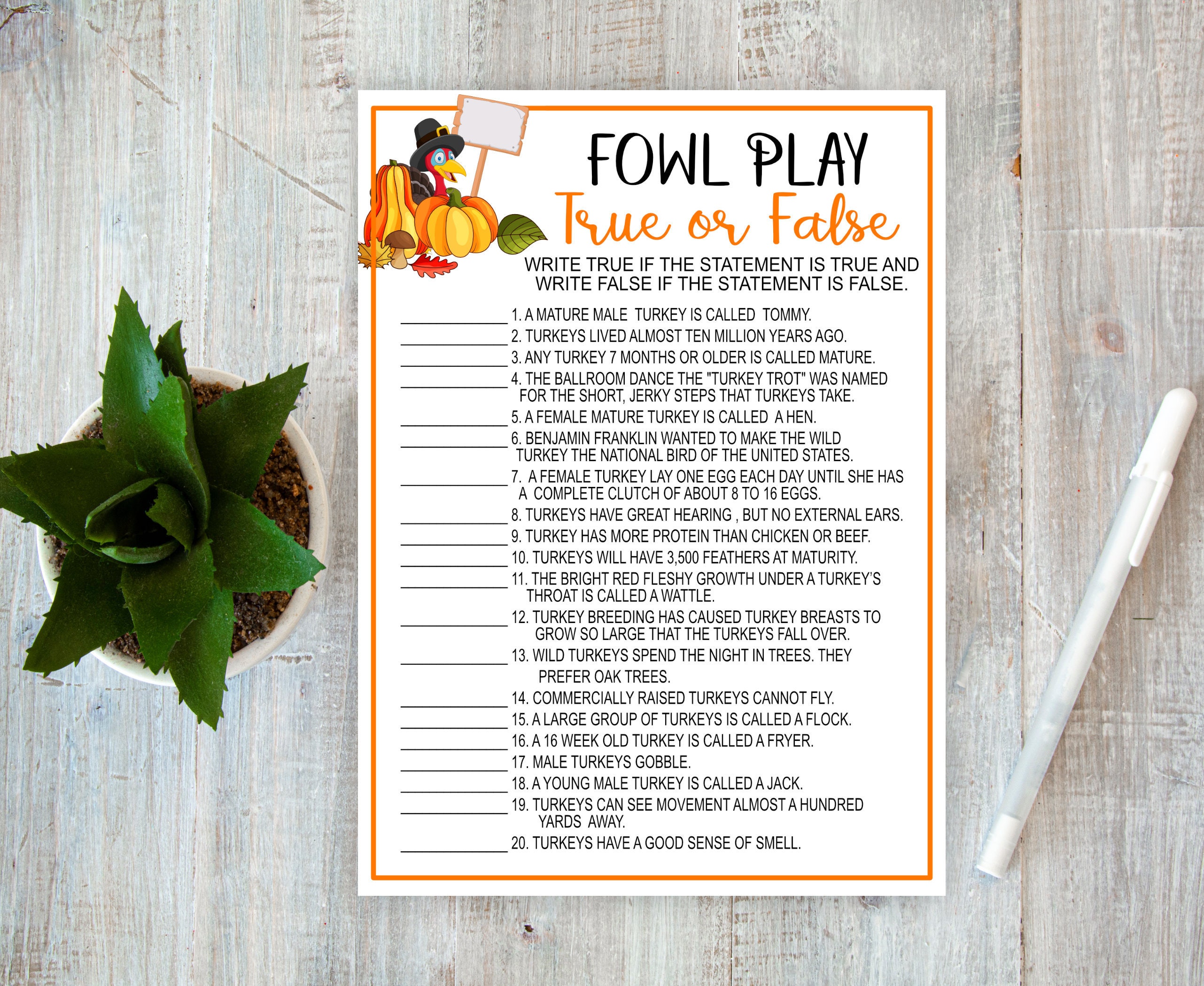 Thanksgiving Fowl Play Thanksgiving Game Thanksgiving Party - Etsy