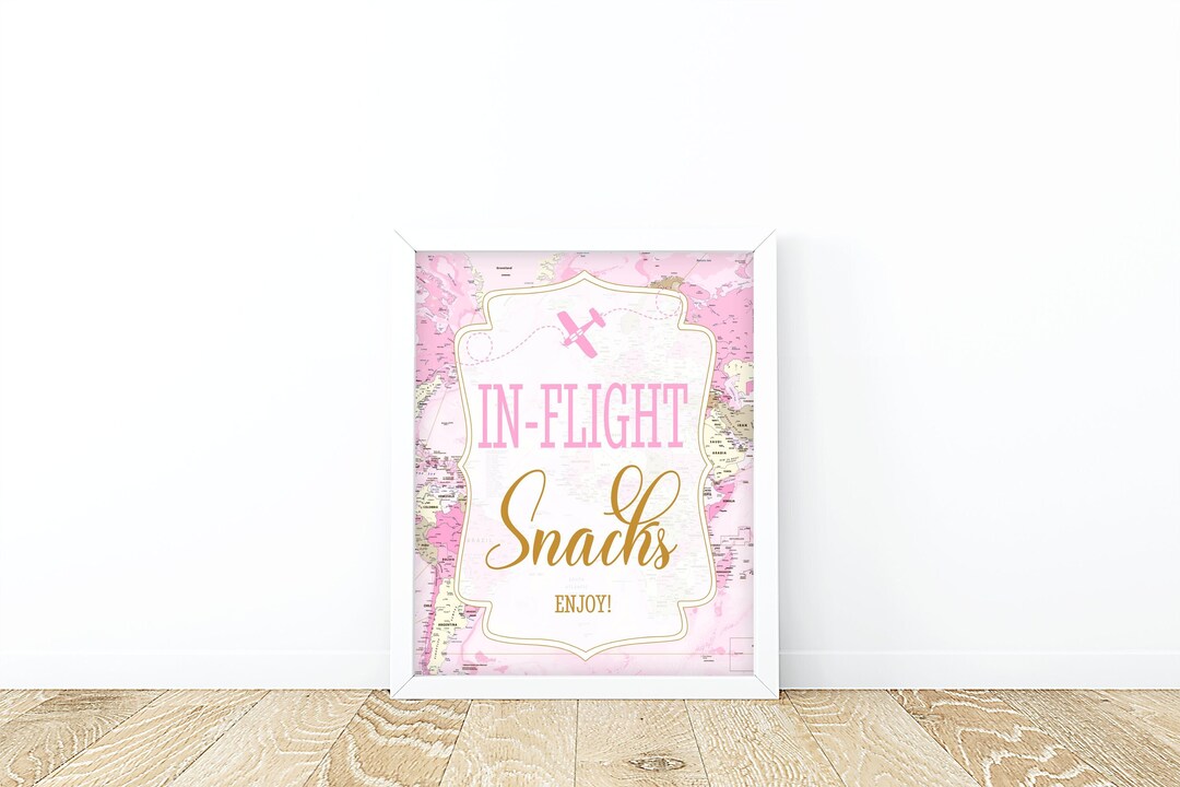 In-flight Snacks Party Food Sign Travel Pink Map Adventure Sign Baby ...