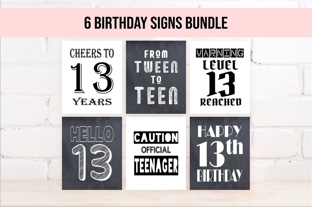 13th Birthday Signs, Decor, Bundle, Birthday Party Decorations, 13th ...