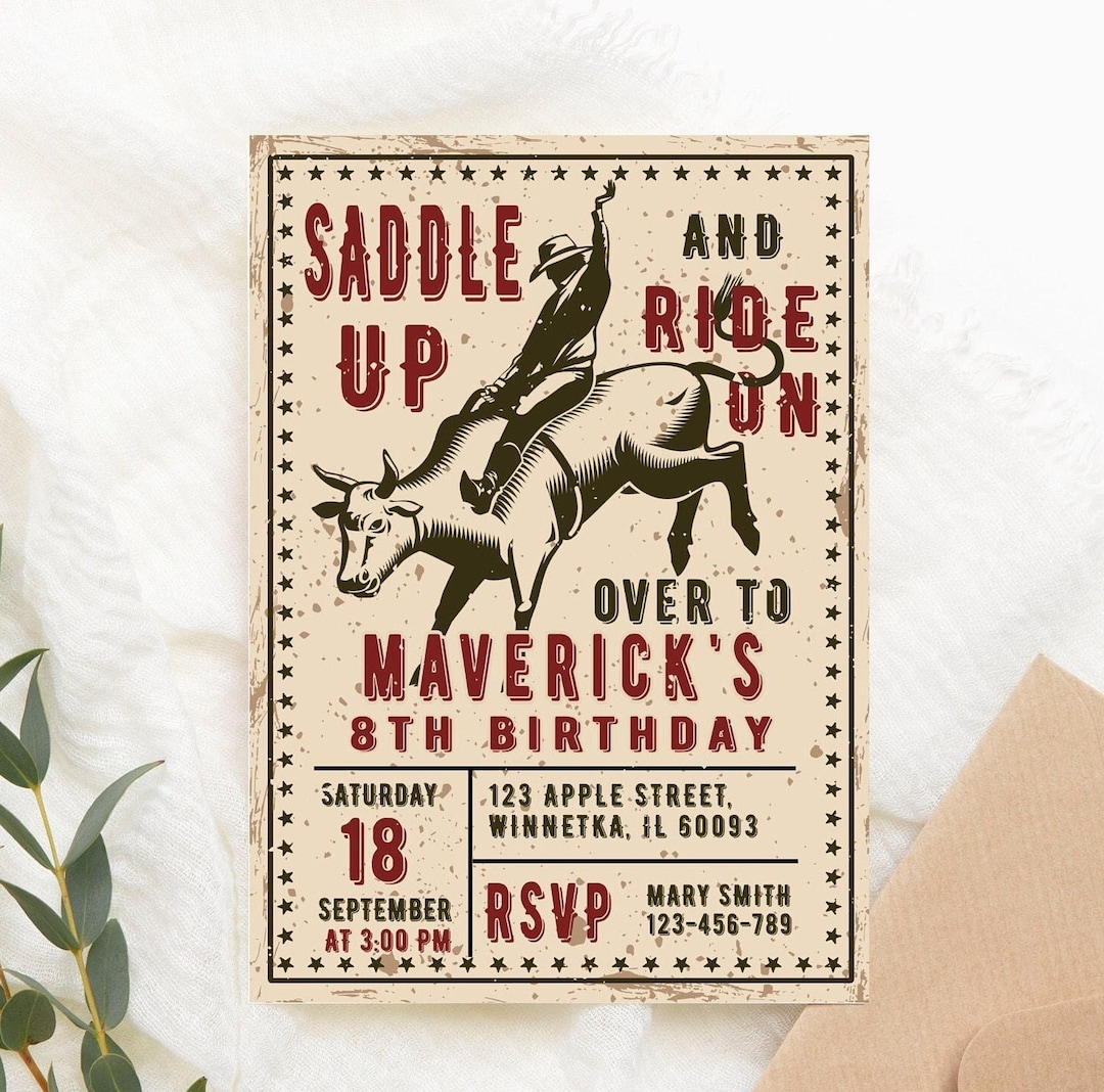 Editable Bull Rodeo Birthday Invitation Cowboy Birthday Party ...